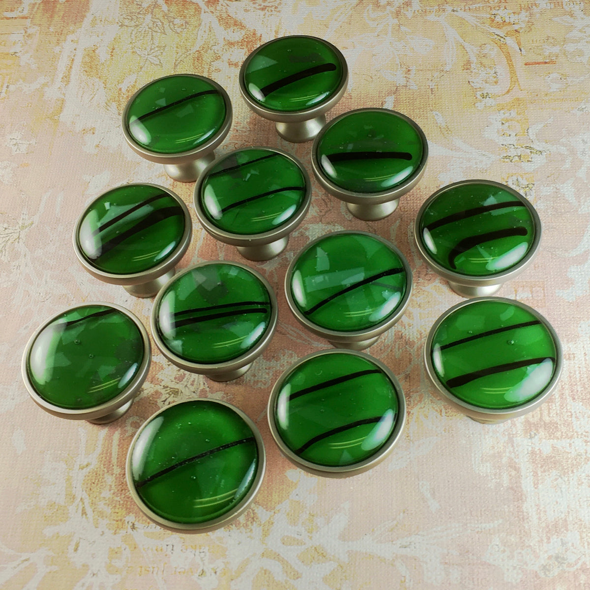 Abstract Forest Green Drawer Knobs – M Sotherden Art Glass